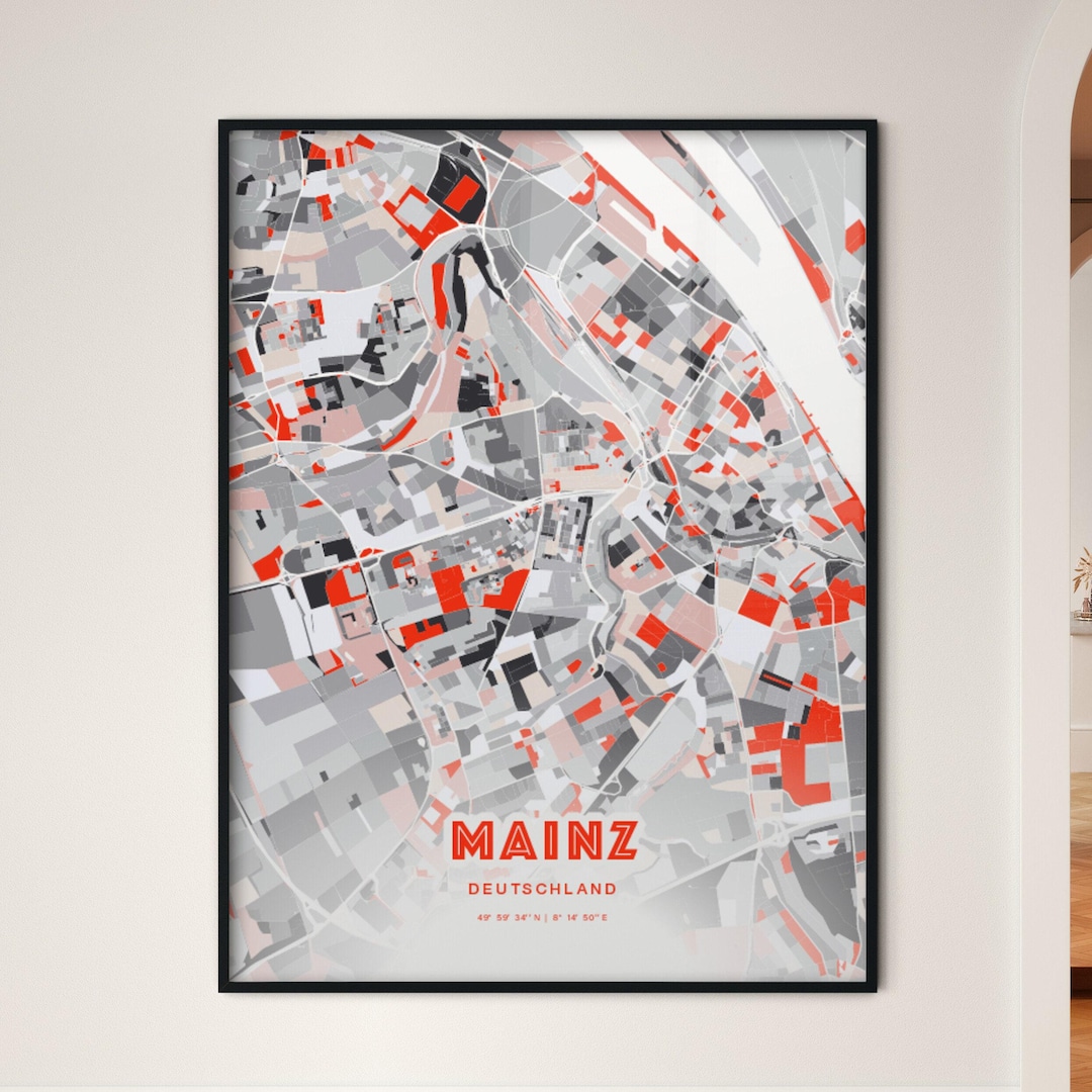 Modern Mainz Germany Map Poster Custom Expressive Art Unique City Decor ...