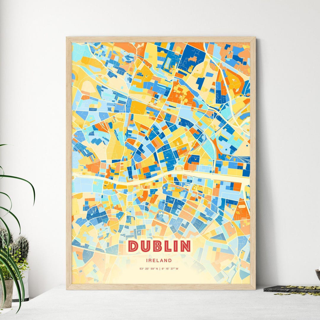 Dublin Art Print, Custom Dublin Map, Dublin City Art, Coastal Colors ...