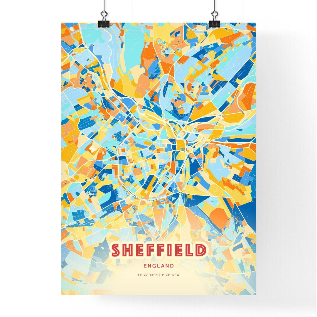 Sheffield England Coastal Colors Art Map, Sheffield England City Map ...