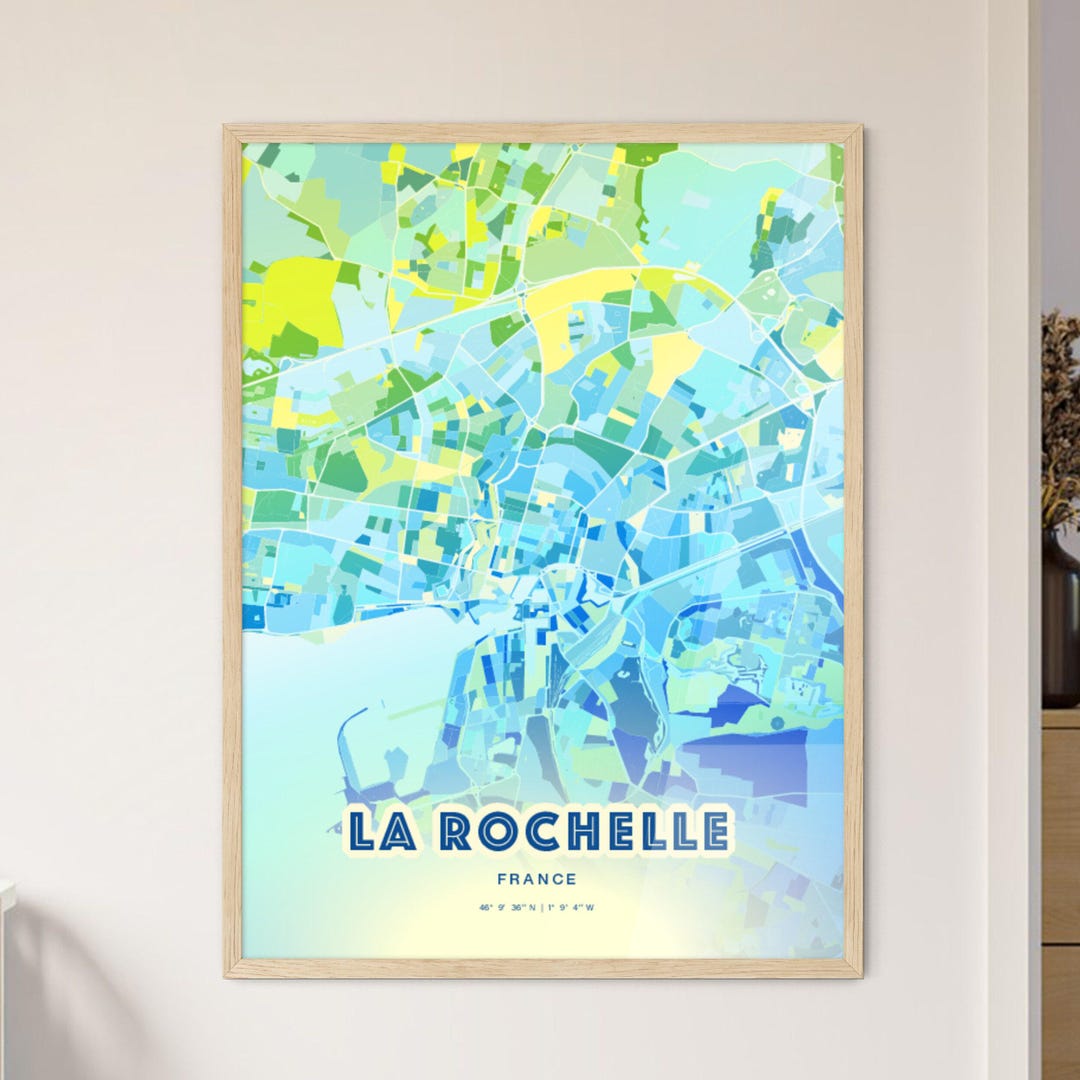 La Rochelle France Bluish Art Map Customizable Poster Print, Unique ...