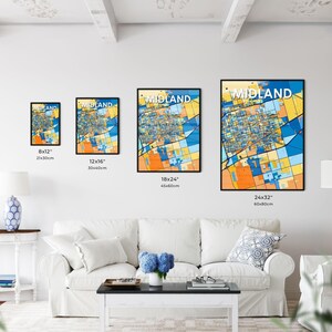 Custom Midland Texas Art Map Poster – Vibrant Colorful Wall Decor ...