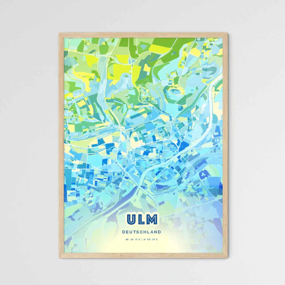 Ulm Germany Bluish Art Map Customizable Poster Print, Unique Wall Decor ...