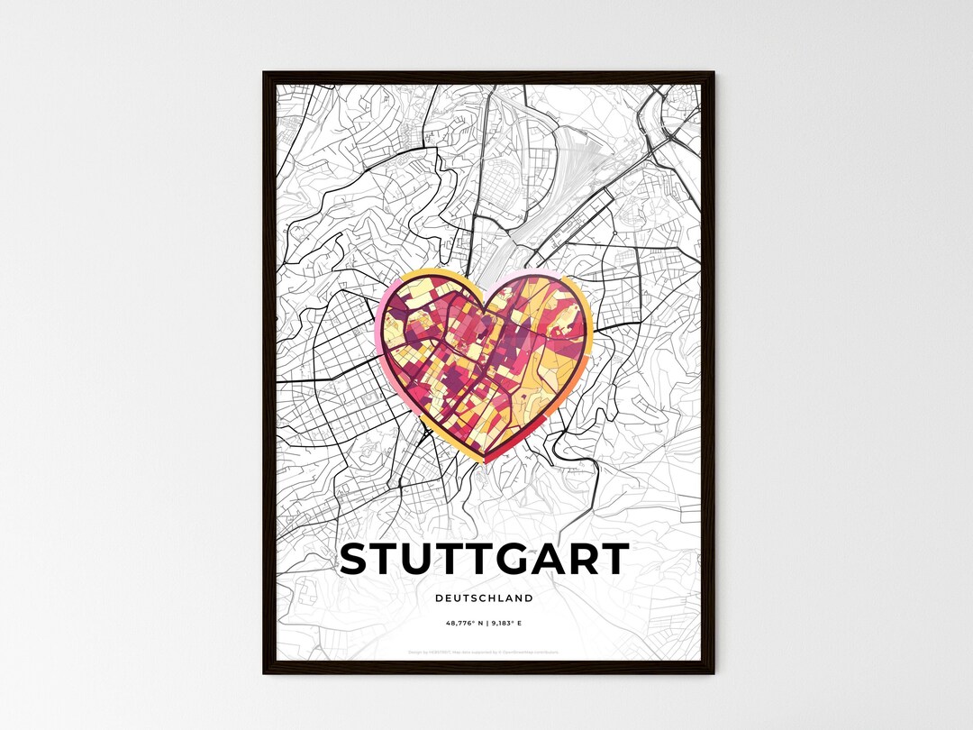 Stuttgart Germany Map - Choose From 3 Styles or a Combo - Etsy
