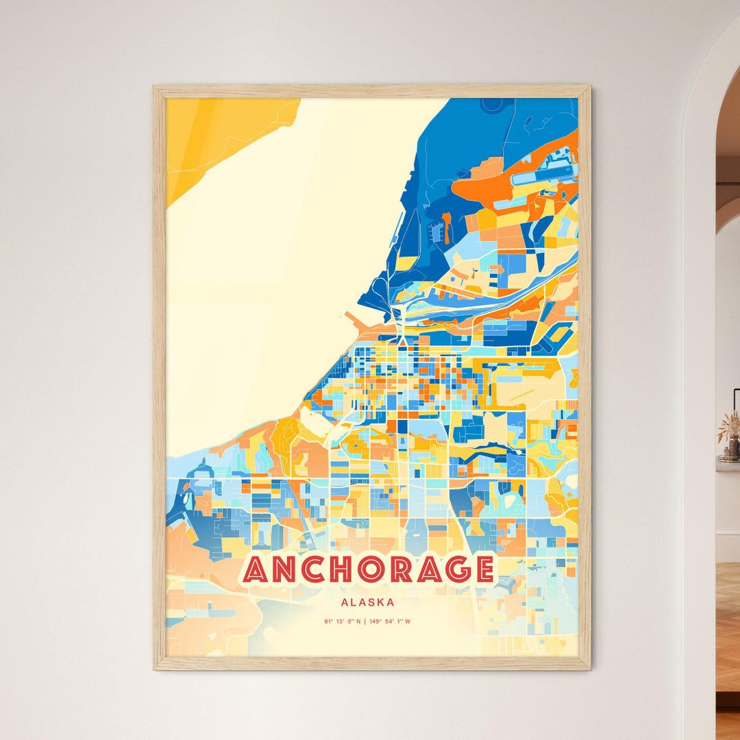 Anchorage Alaska Coastal Colors Art Map, Anchorage Usa City Map ...