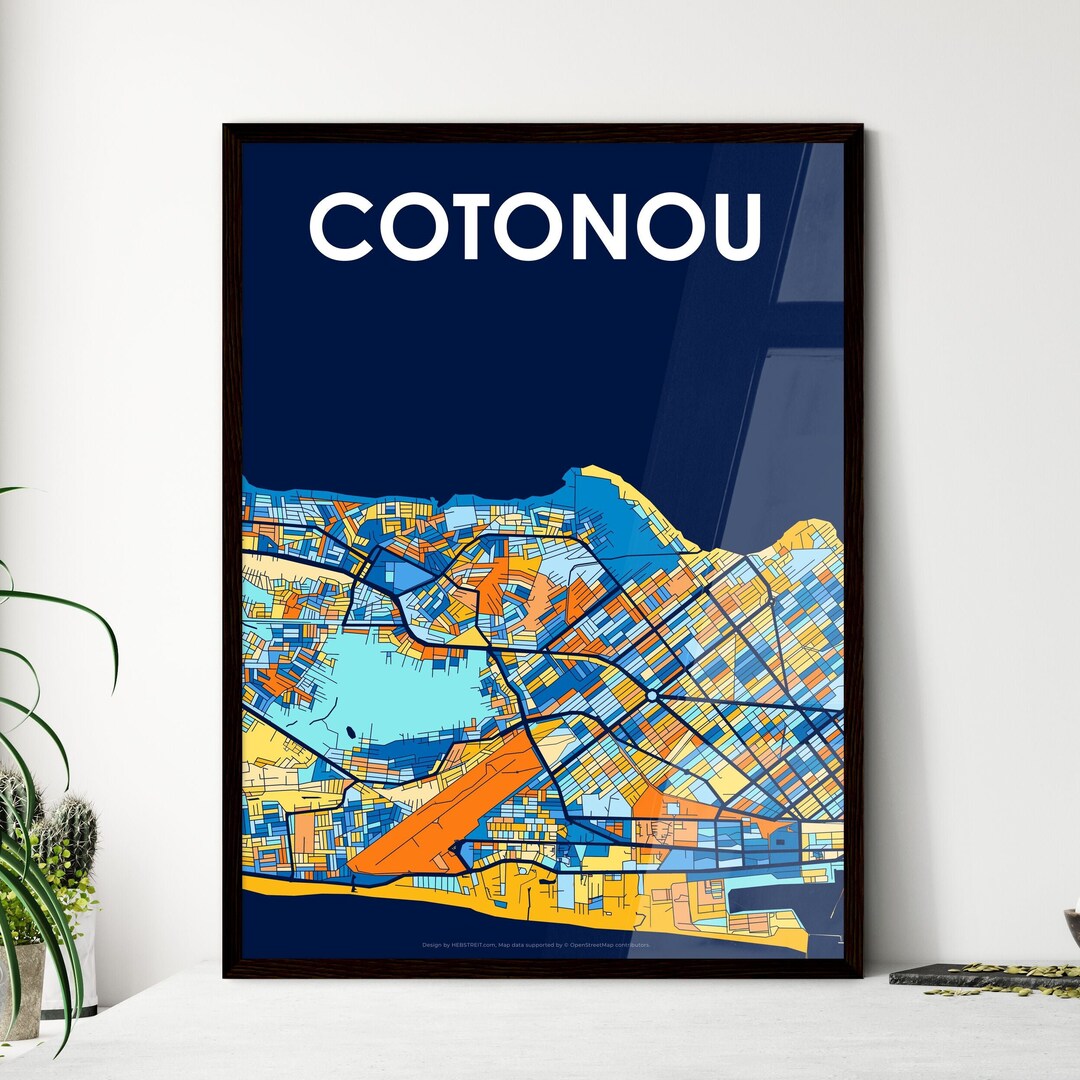 COTONOU BENIN Vibrant Colorful Art Map Poster Customizable Poster Print ...