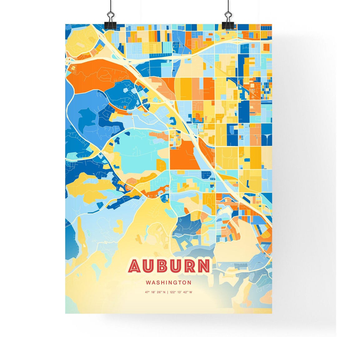 Auburn Washington Coastal Colors Art Map Auburn United States City Map ...