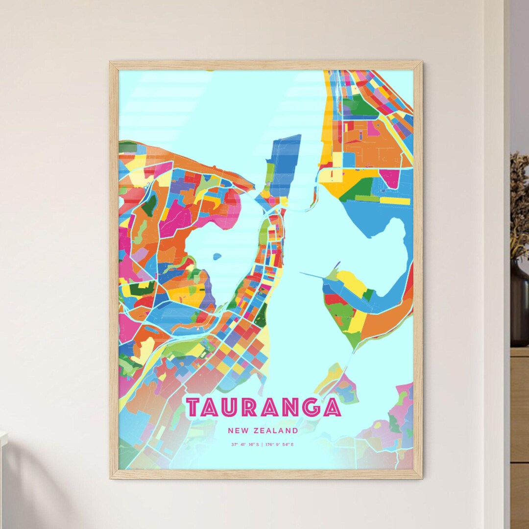 Tauranga New Zealand Crazy Colorful Art Map Custom Poster A Perfect ...