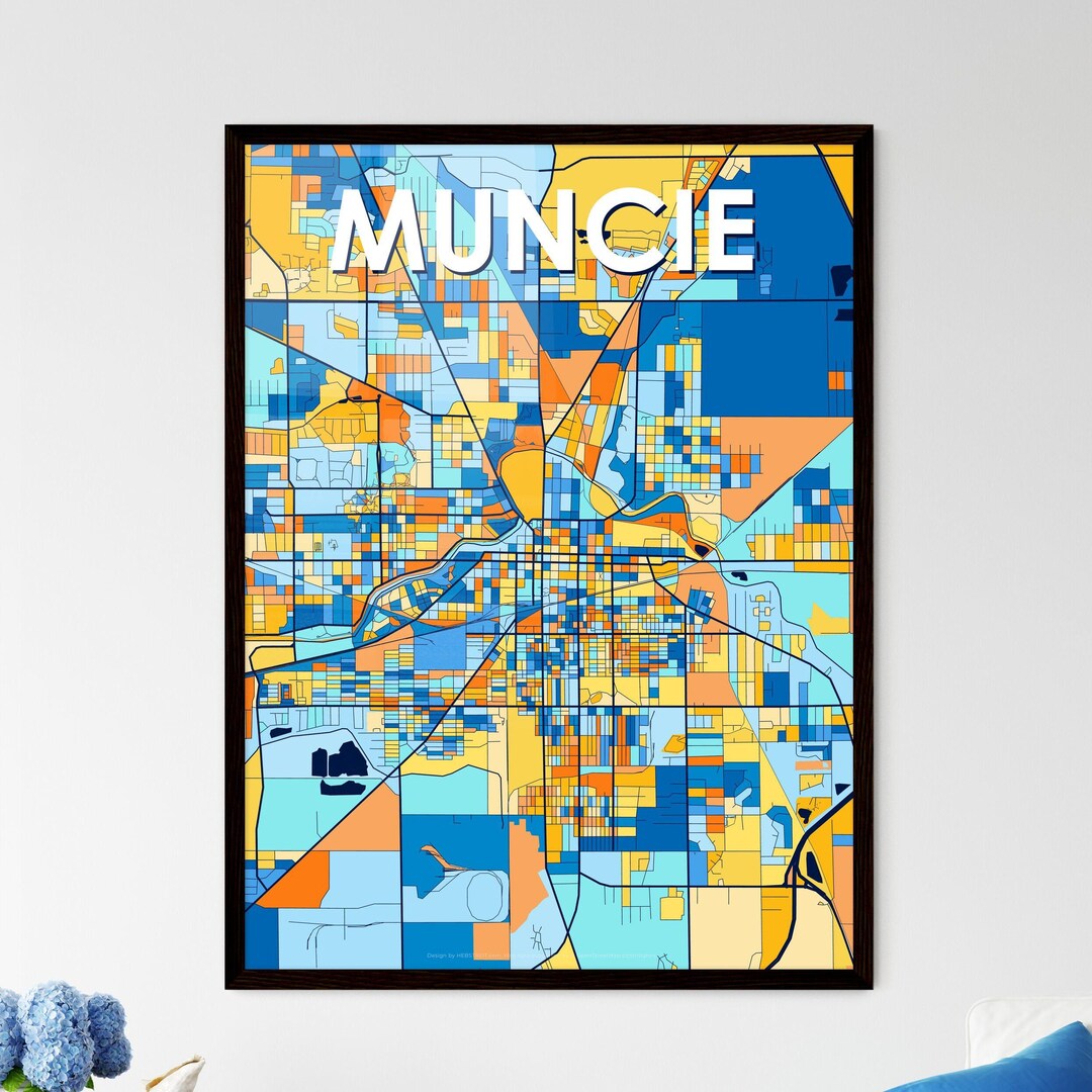 Muncie Indiana Art Map Poster - Vibrant Home Decor, Unique Gift Idea ...