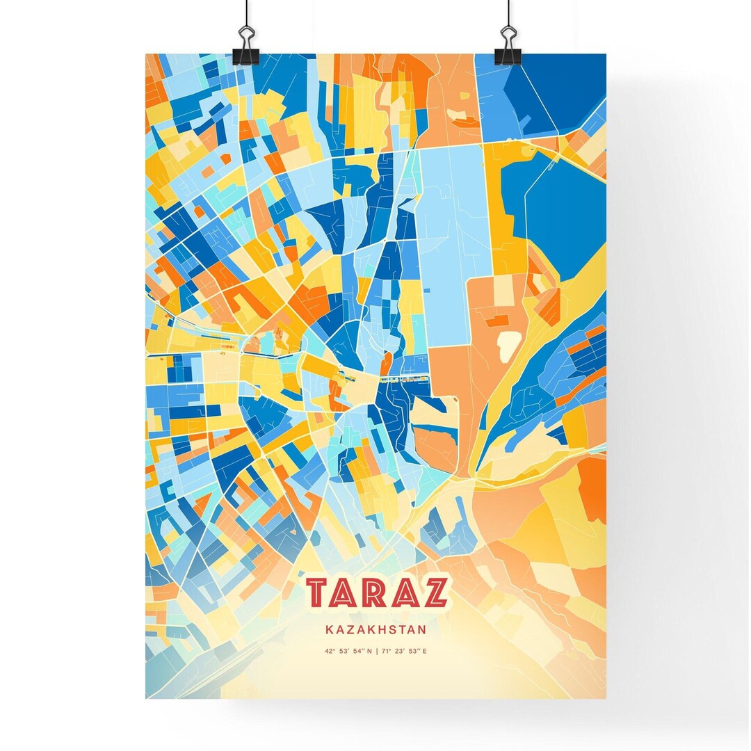 Taraz Kazakhstan Coastal Colors Art Map Taraz Kazakhstan City Map ...