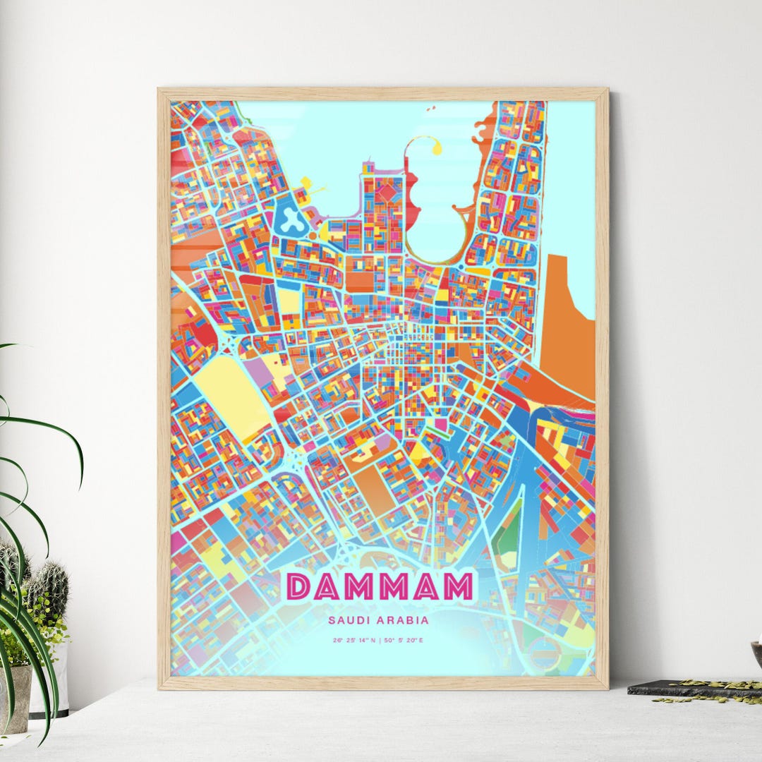 Dammam Saudi Arabia Crazy Colorful Art Map Custom Poster A Perfect Gift ...