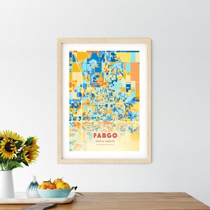 Colorful Fargo North Dakota Blue Orange Fine Art Print, Fargo Usa Two ...