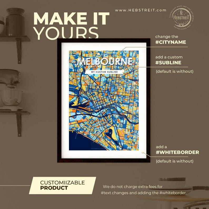Melbourne Australia Art Map Poster - Vibrant, Unique Wall Decor for ...