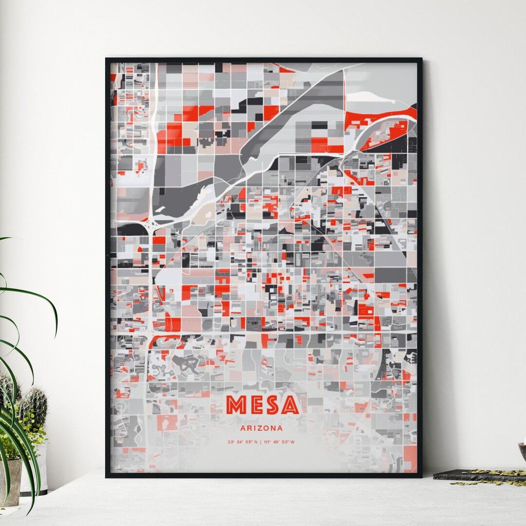 Modern Mesa Arizona Expressive Art Map Custom Poster for Home Decor - Etsy