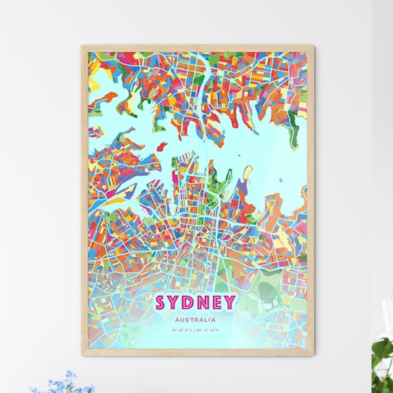 SYDNEY AUSTRALIA Crazy Colorful Art Map Custom Poster - Etsy