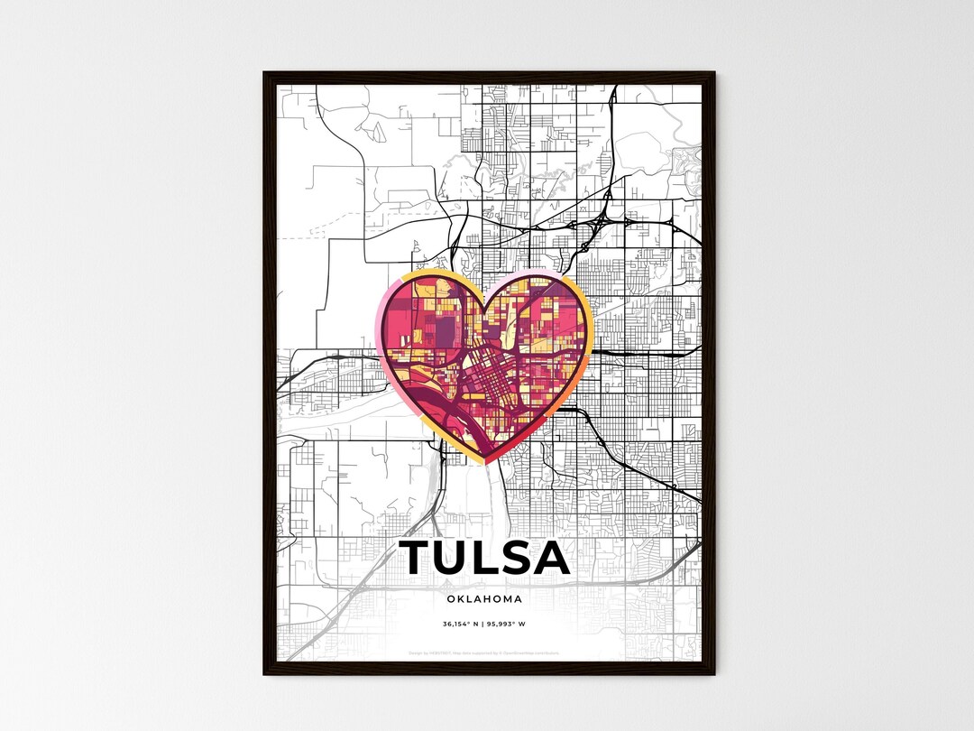 Tulsa Oklahoma Map Art With Colorful Icon - Choose One of Three Styles ...