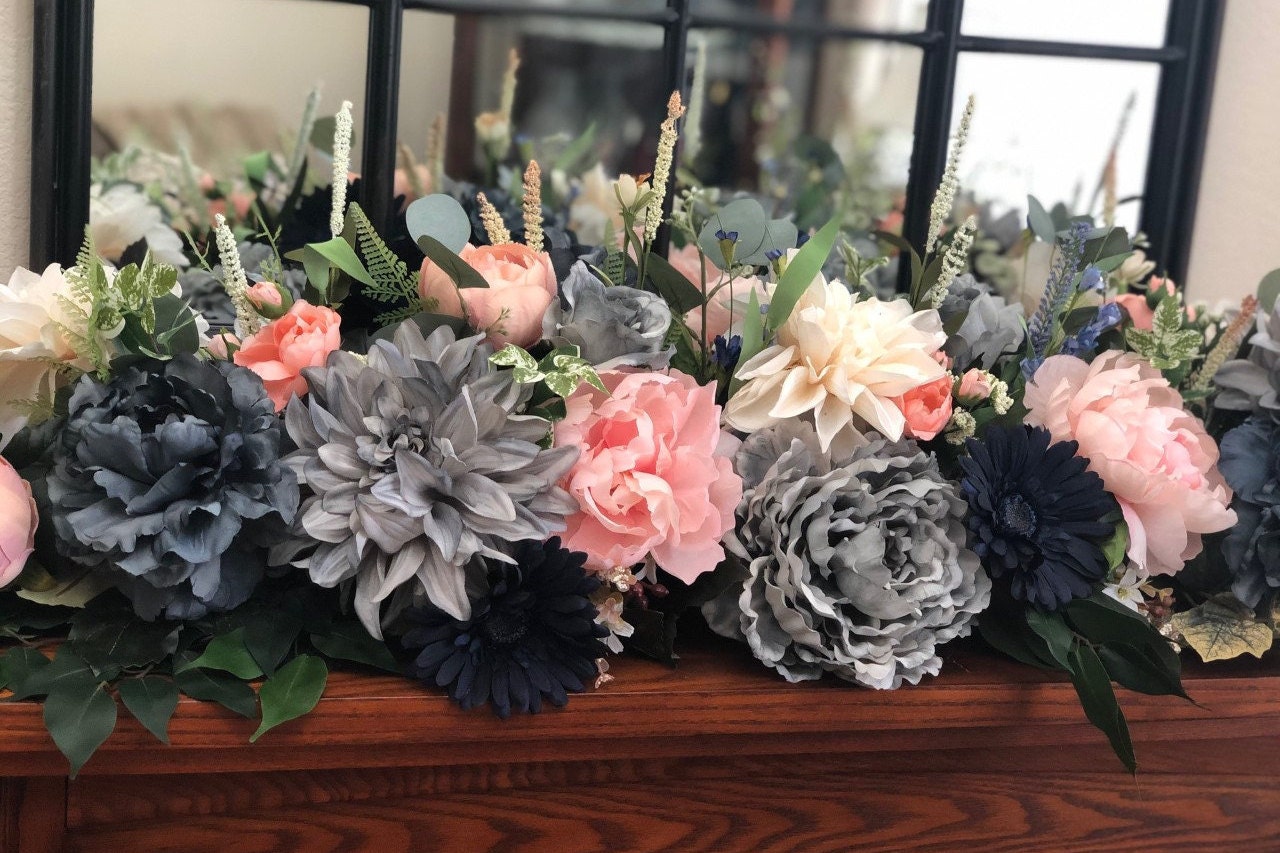 Gray Blue Coral Garland Spring Summer Garland Lush Floral - Etsy