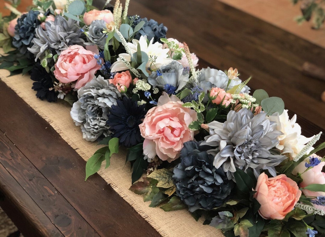 3 Ft or 4 Ft Gray Blue Coral Garland, Spring Summer Garland, Lush Faux ...
