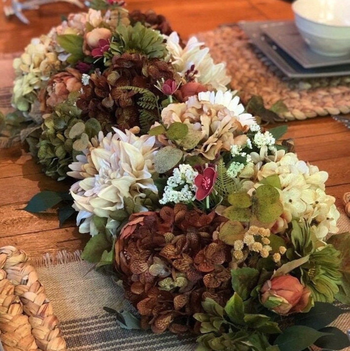 2 Ft Coffee and Cream Garland, Spring Summer Garland, Lush Faux Floral ...
