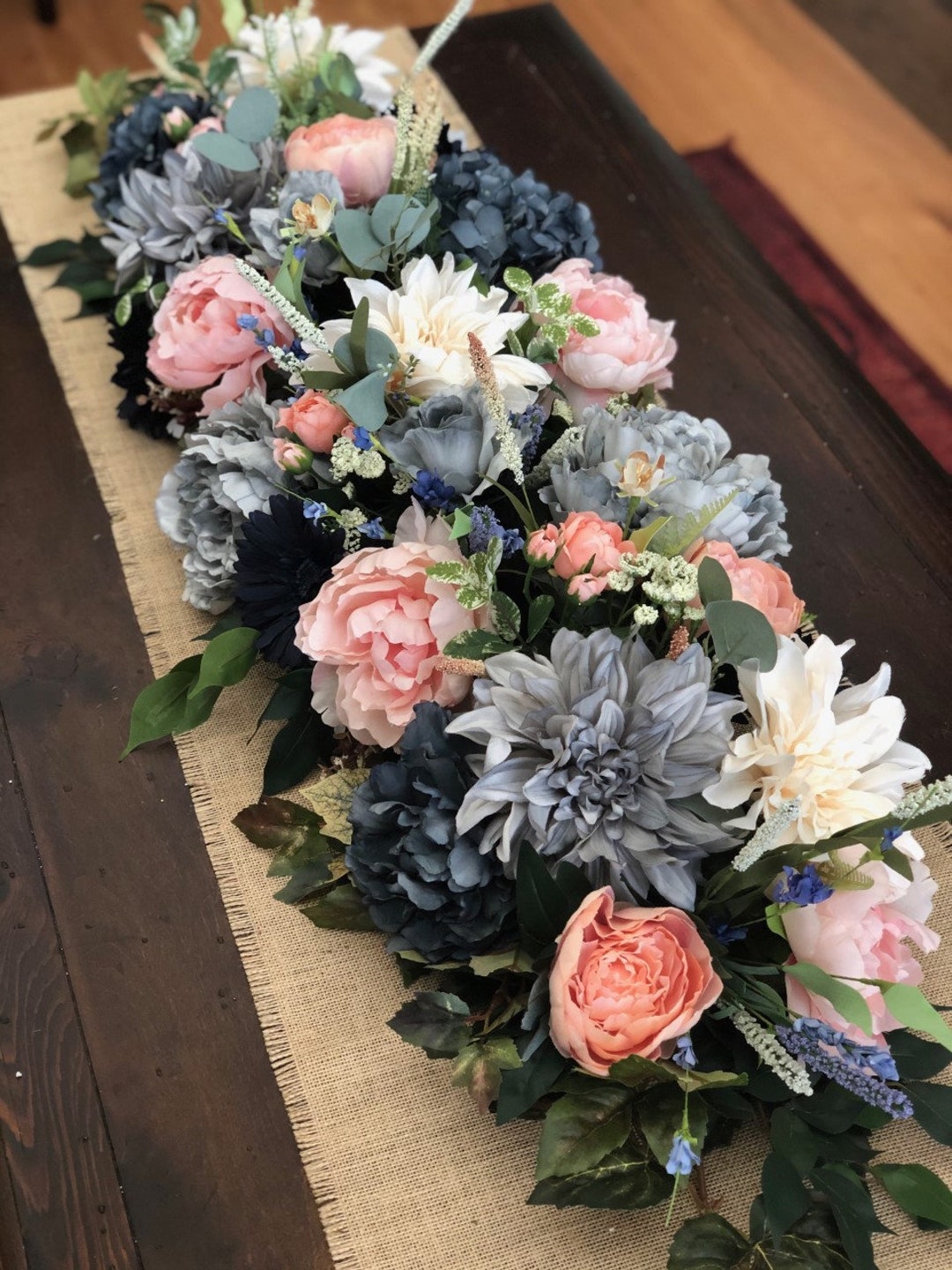 Gray Blue Coral Garland Spring Summer Garland Lush Floral - Etsy