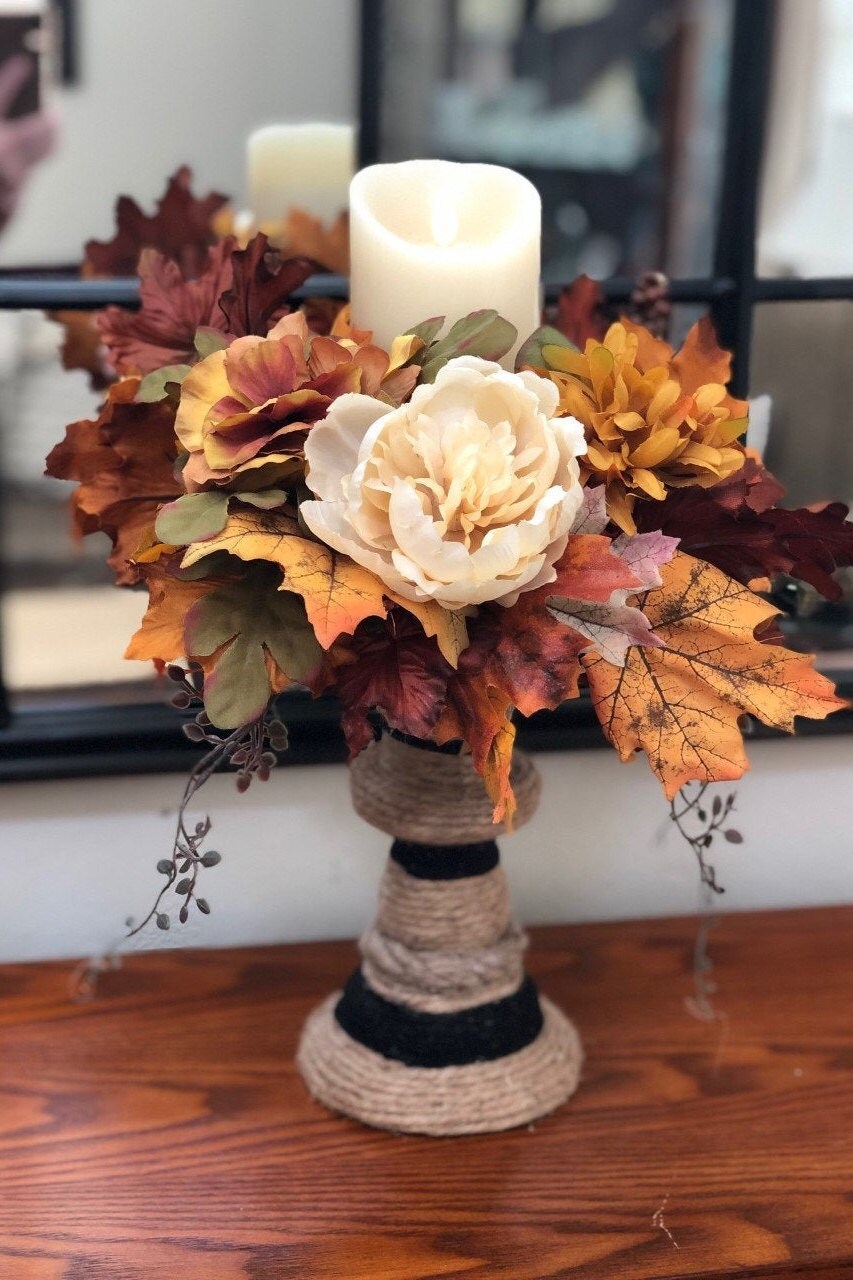 Fall Floral Candle Ring Fall Candle Wreath Mini Fall Wreath | Etsy