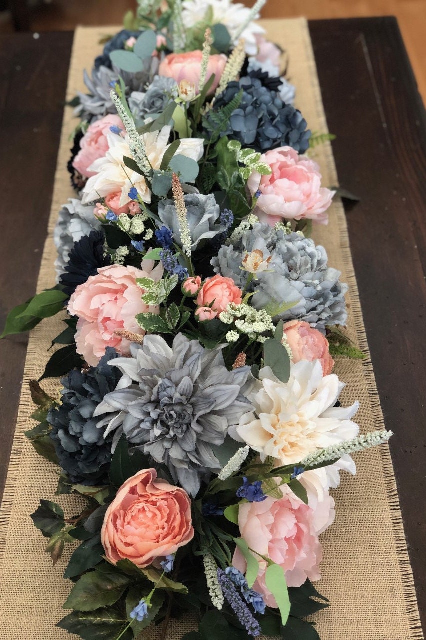 Gray Blue Coral Garland Spring Summer Garland Lush Floral - Etsy