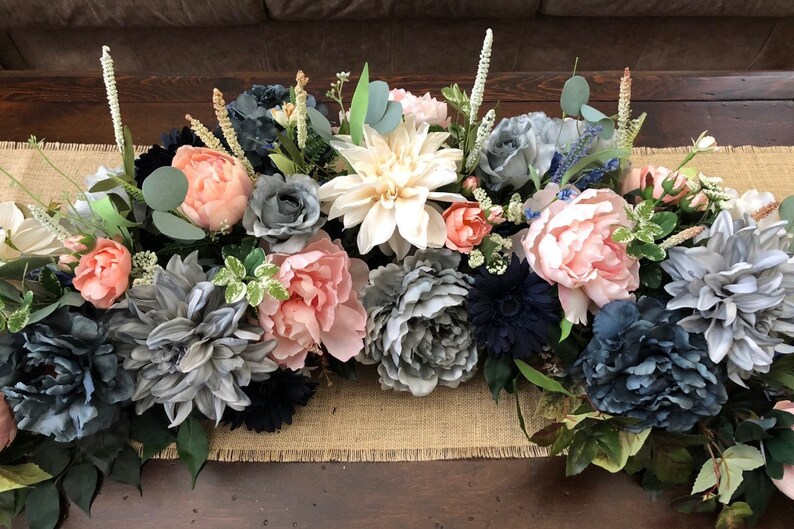 Gray Blue Coral Garland Spring Summer Garland Lush Floral - Etsy