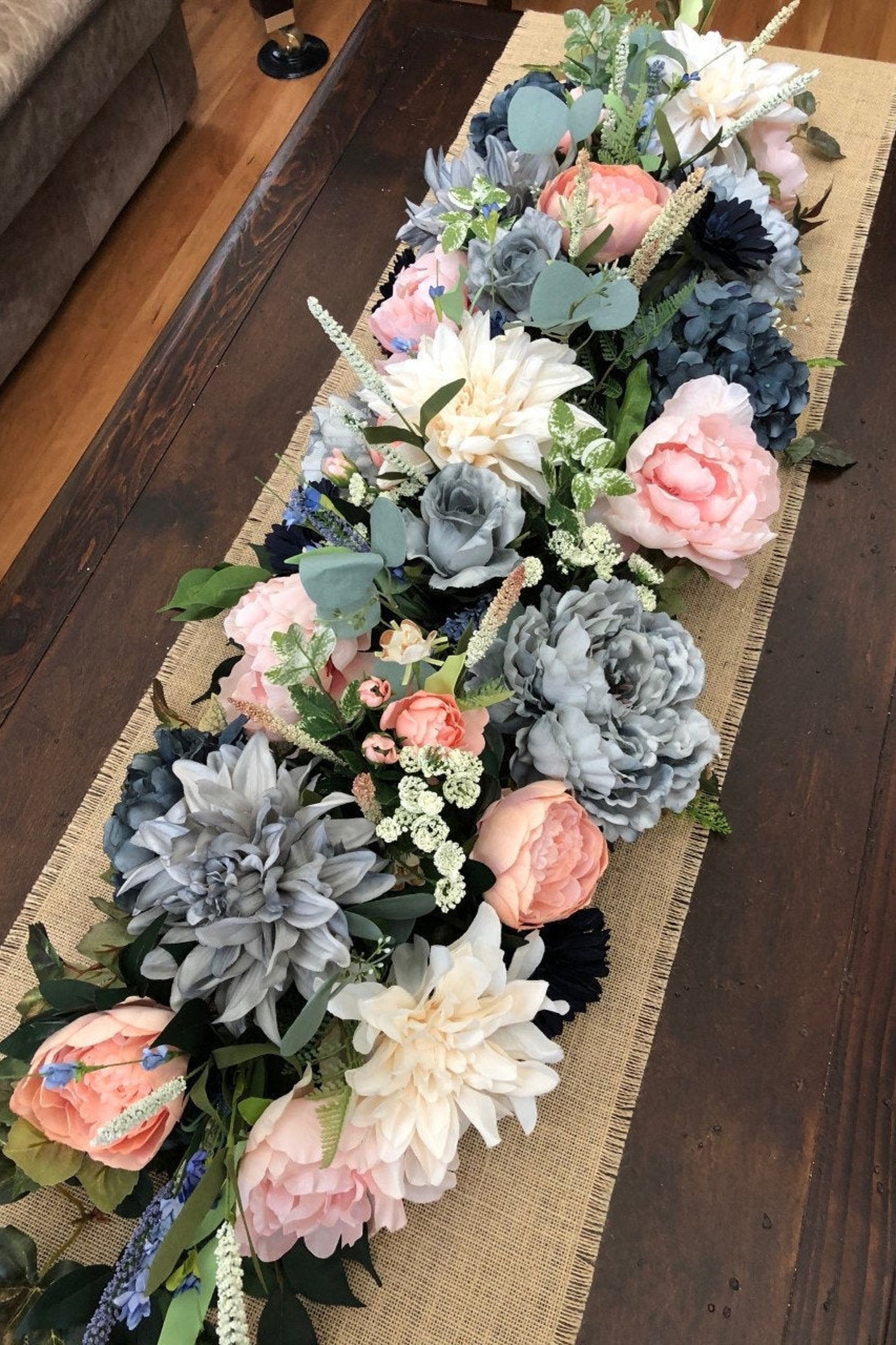 Gray Blue Coral Garland Spring Summer Garland Lush Floral - Etsy
