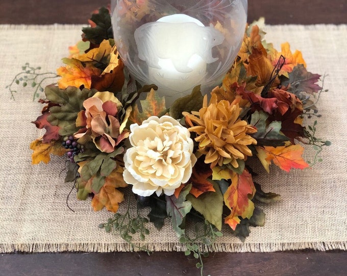 Fall Floral Candle Ring Fall Candle Wreath Mini Fall Wreath - Etsy