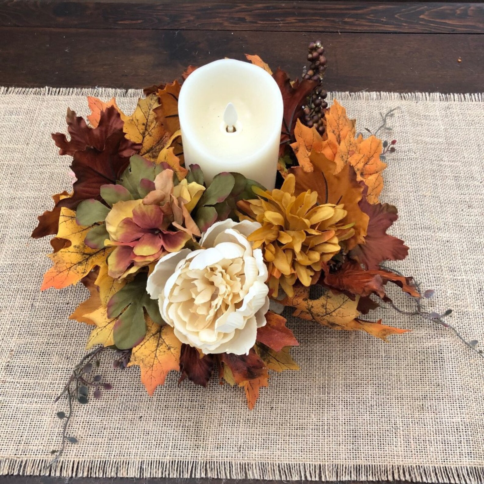 Fall Floral Candle Ring Fall Candle Wreath Mini Fall Wreath | Etsy