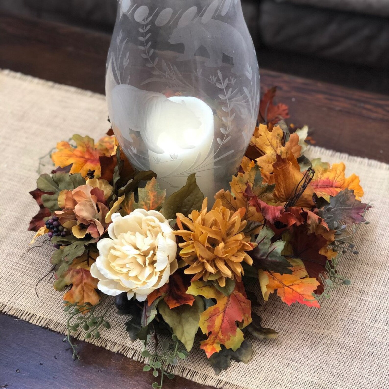 Fall Floral Candle Ring Fall Candle Wreath Mini Fall Wreath | Etsy