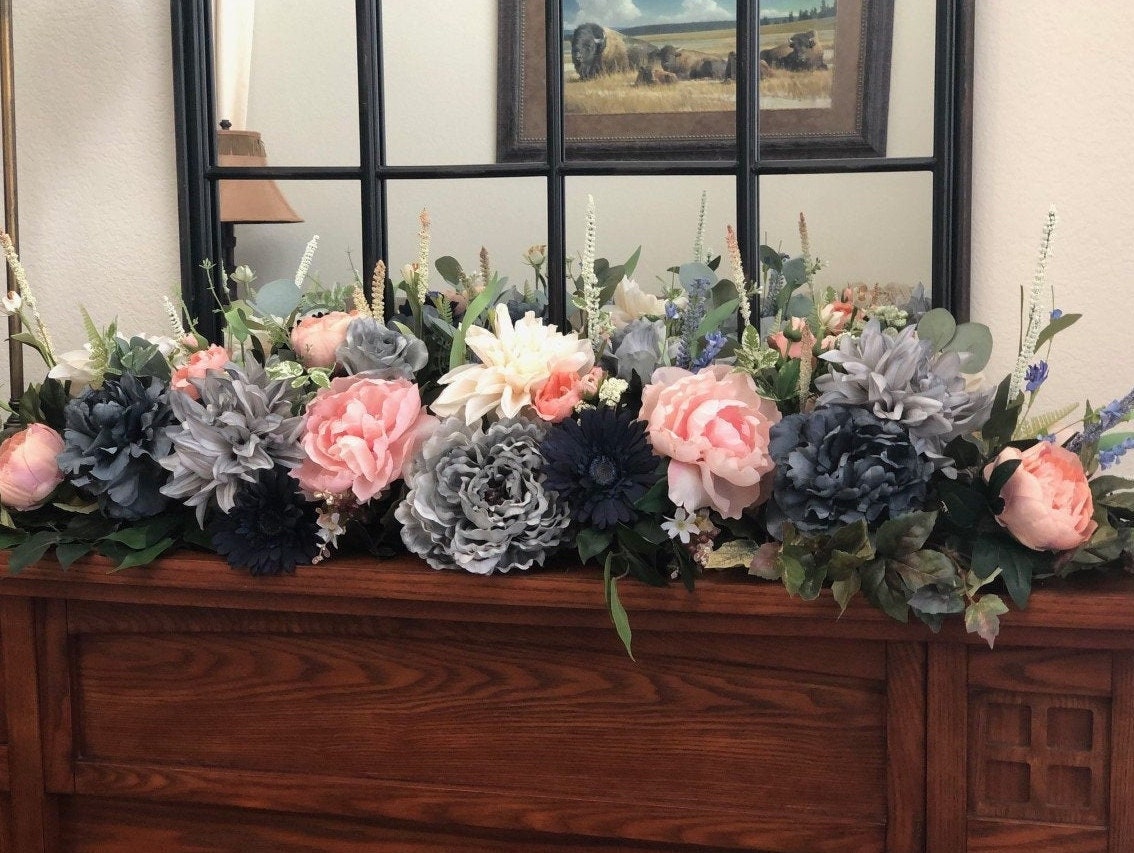Gray Blue Coral Garland Spring Summer Garland Lush Floral - Etsy