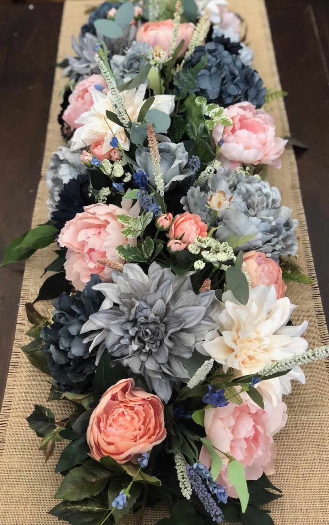 Gray Blue Coral Garland, Spring Summer Garland, Lush Faux Floral ...