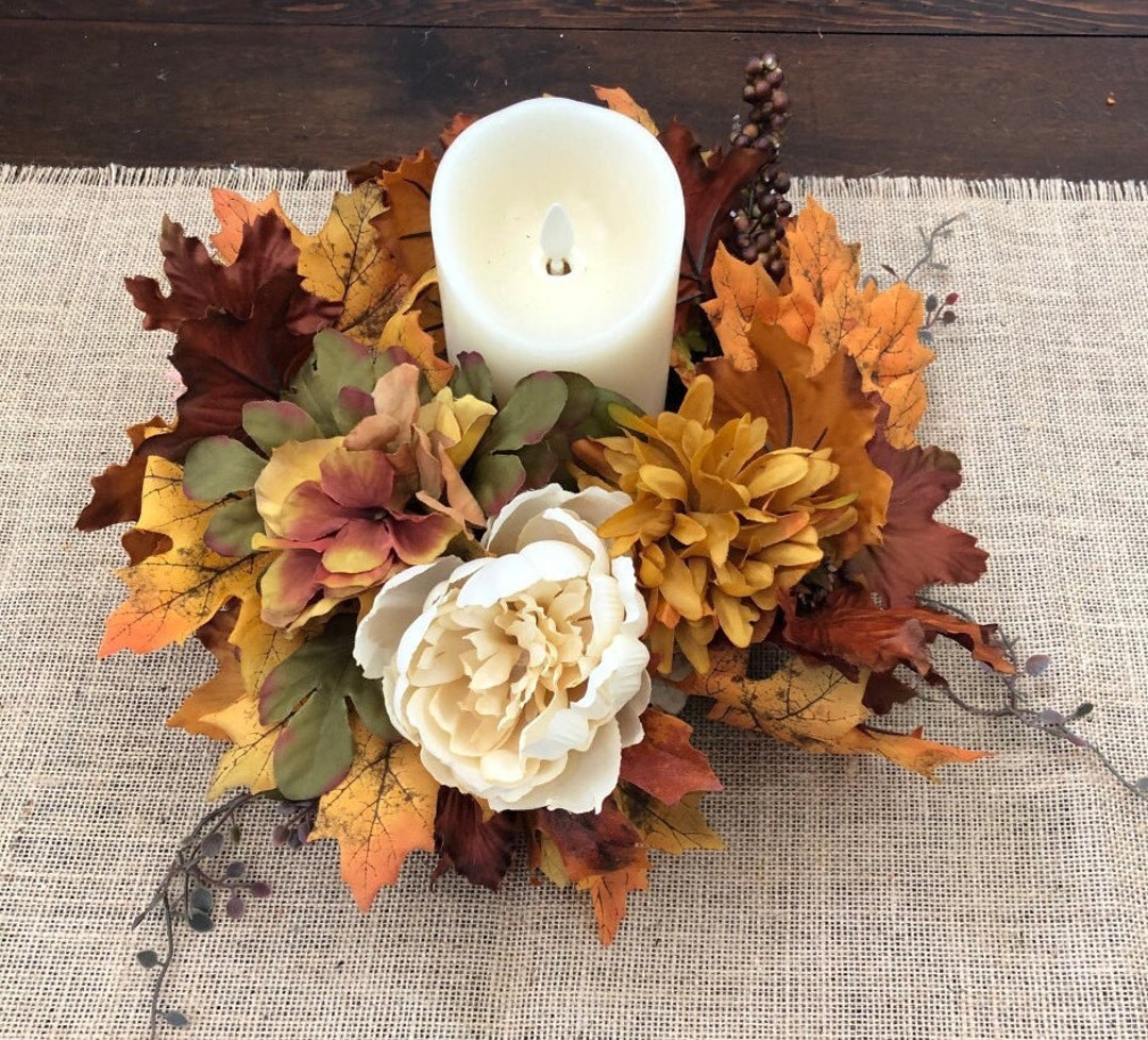 Fall Floral Candle Ring, Fall Candle Wreath, Mini Fall Wreath, Autumn ...
