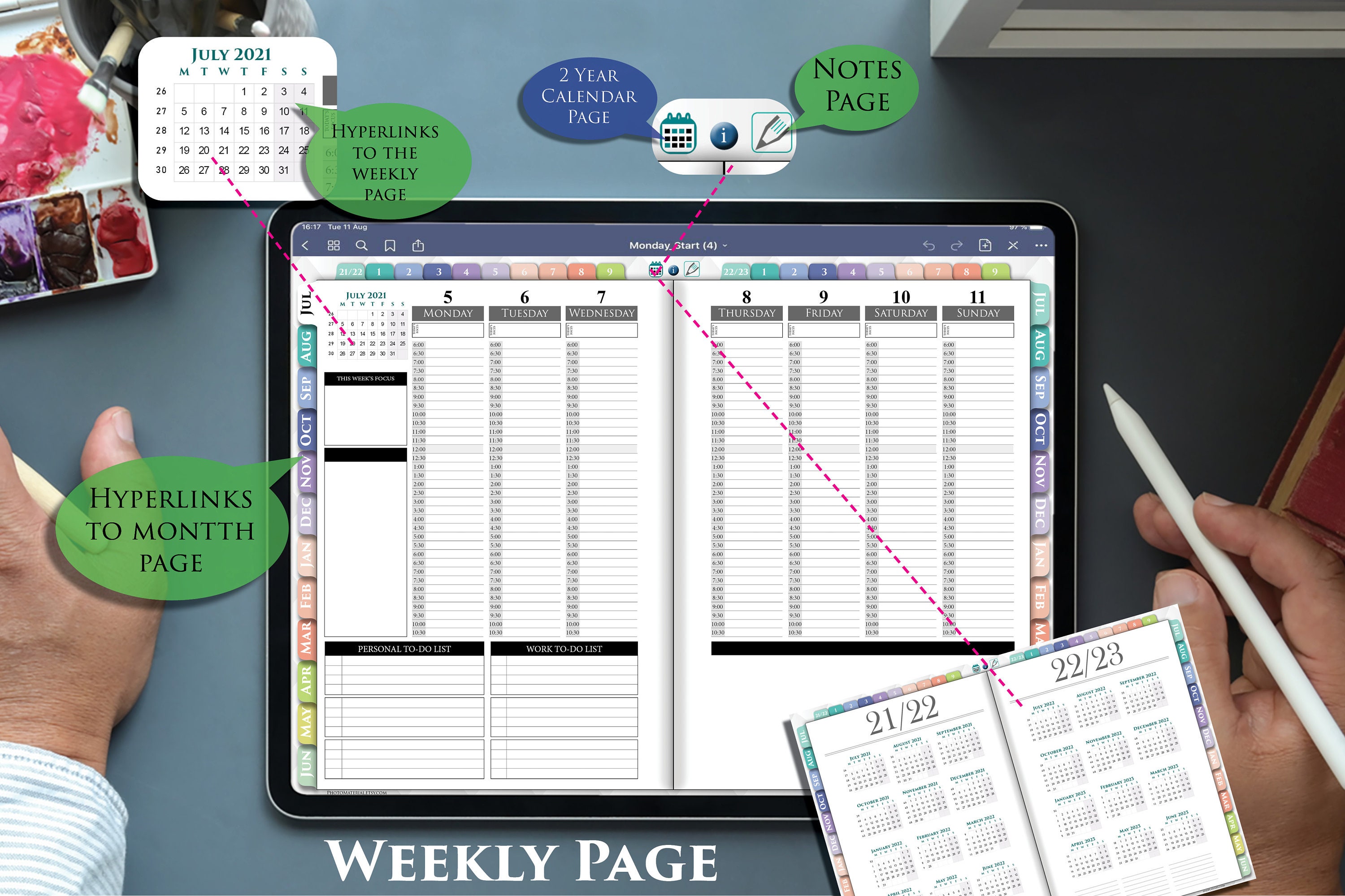 2021 2022 GoodNotes Planner Digital Hourly Weekly Schedule Etsy