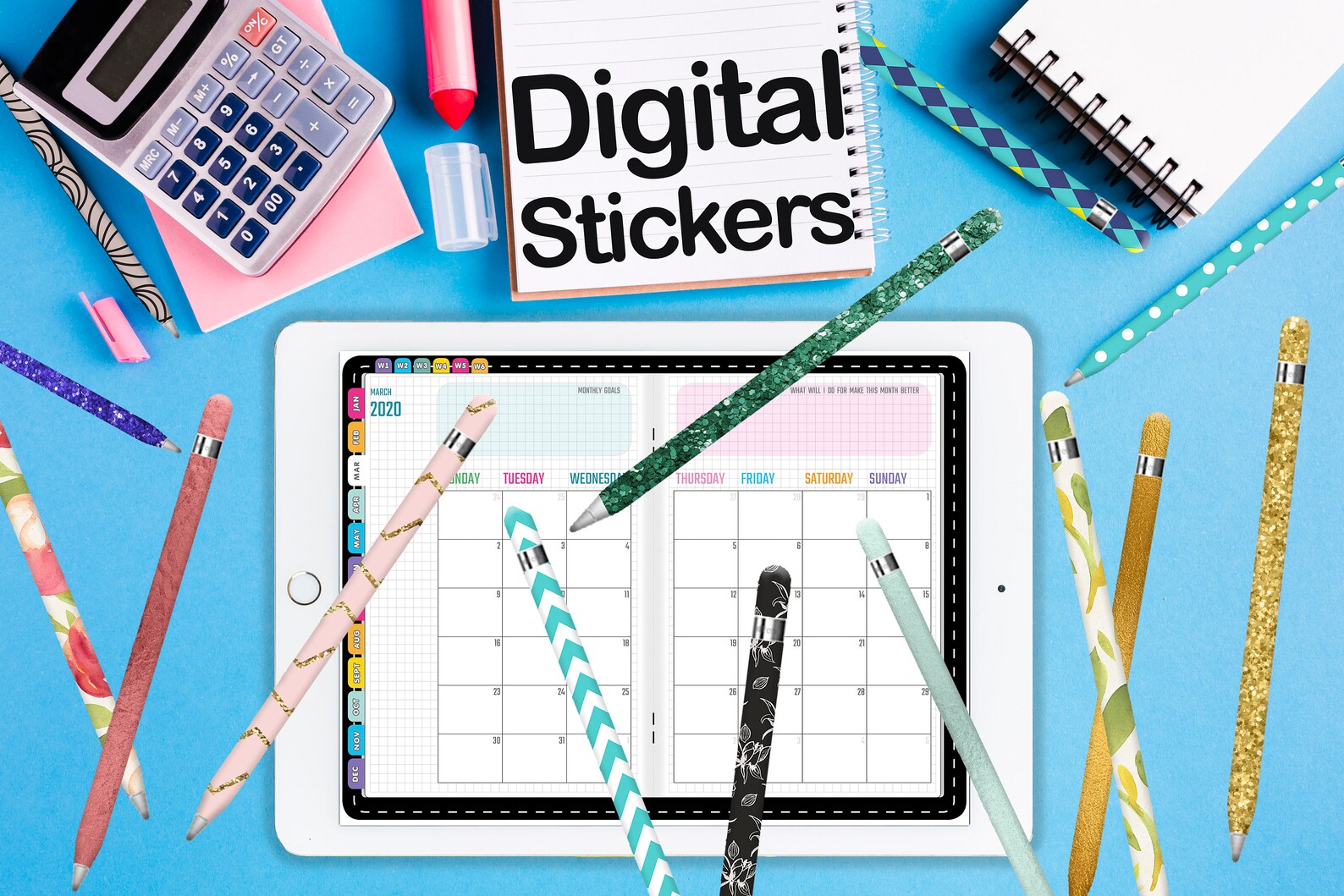 Digital Apple Pencil Stickers Scrapbooking Planning Template - Etsy