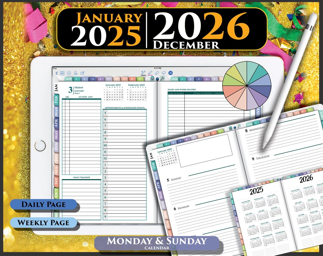 Rainbow Digital Diary Year Planner for 2025 2026 Daily Goodnotes ...