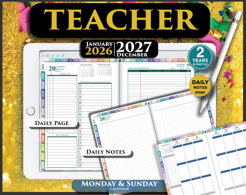 2026-2027 Digital Teacher Planner – Daily Notes, Weekly Layouts (PDF ...