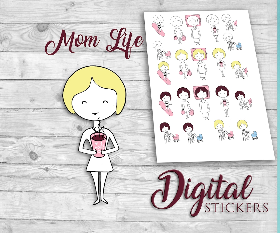 Digital Stickers Mom Life Printable PNG Stiker Goodnotes Black - Etsy