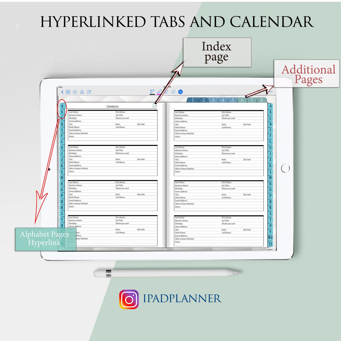 Digital Contacts Journal for Noteshelf2 Goodnotes Notability | Etsy
