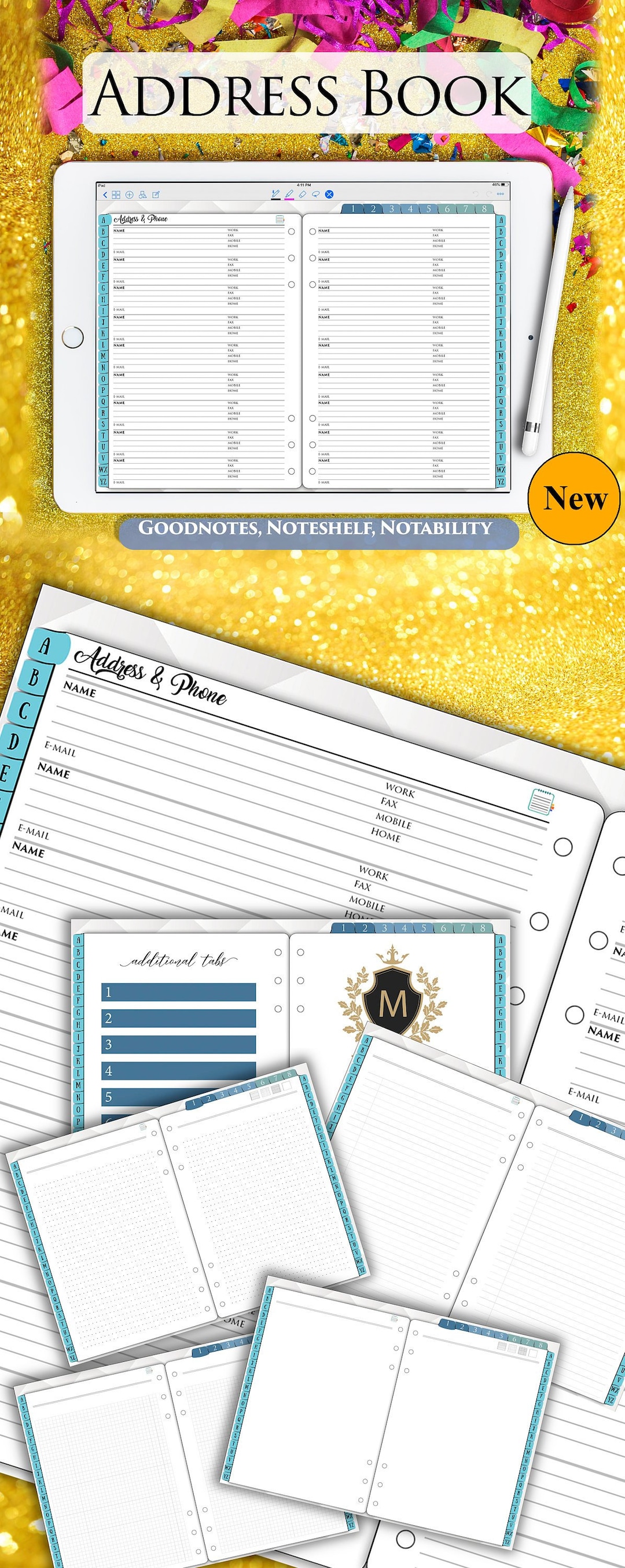 Digital Address Book Contacts Pages iPad Minimalist Planner Phone ...