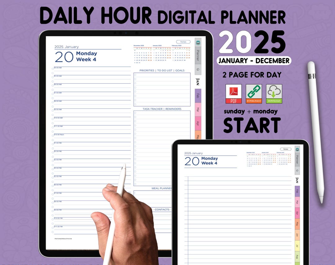2025 Digital Vertical Daily Planner | 247 Hours Business Planner for ...