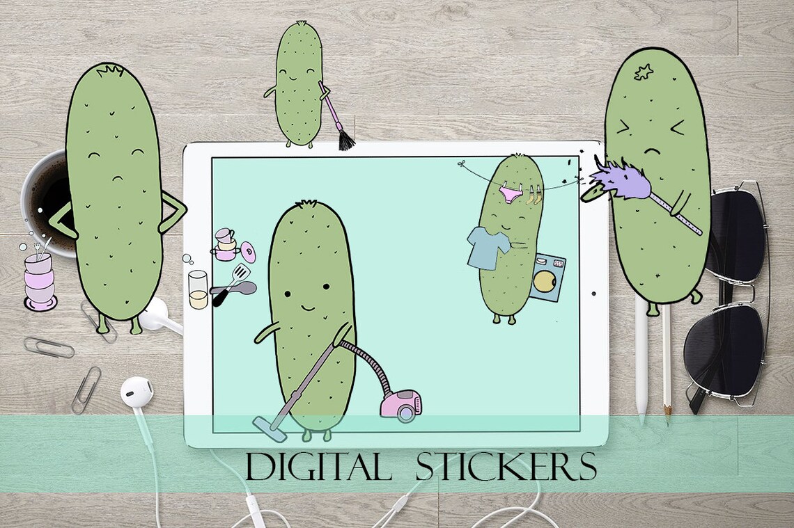Digital Cute Kawaii Girl Stickers Clipart PNG Tablet Planner - Etsy