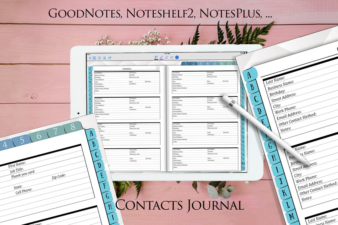 Digital Contacts Journal for Noteshelf2 Goodnotes Notability Zoomnotes ...