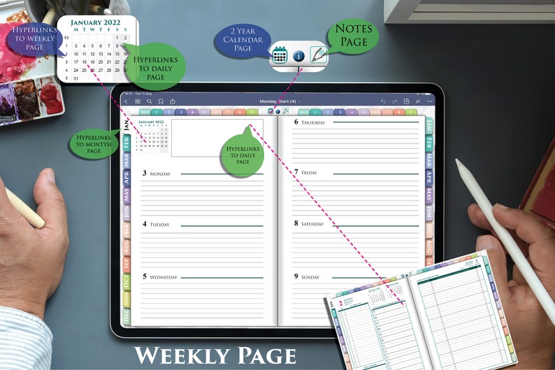 Rainbow Digital Diary Year Planner for 2022 2023 Daily - Etsy