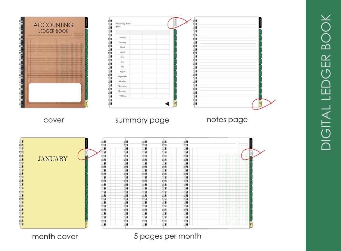 Digital Ledger Book With Month Tabs for Goodnotes ( A Notebook for ...