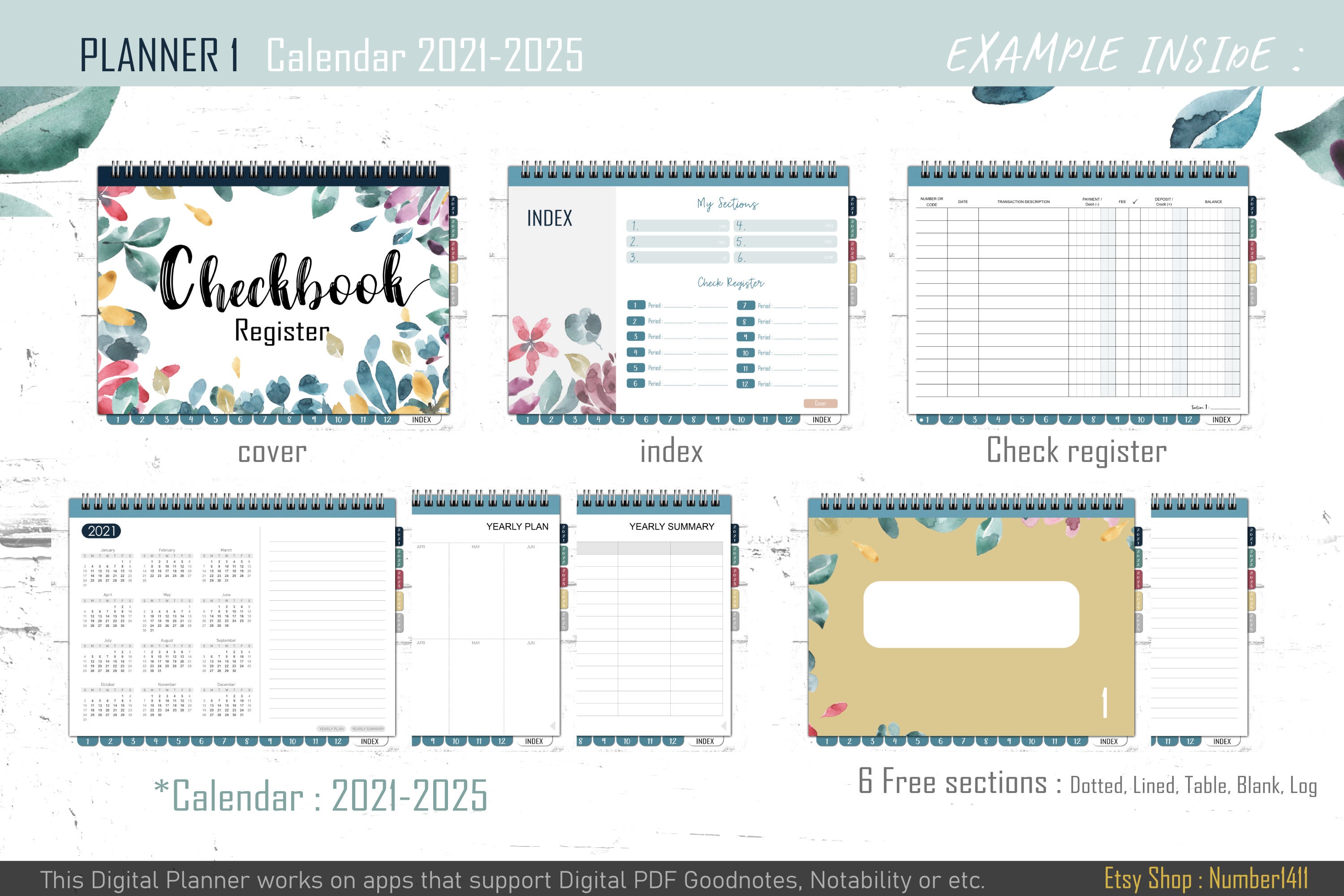 Checkbook Register With 5 Year Calendar Digital Planner With - Etsy