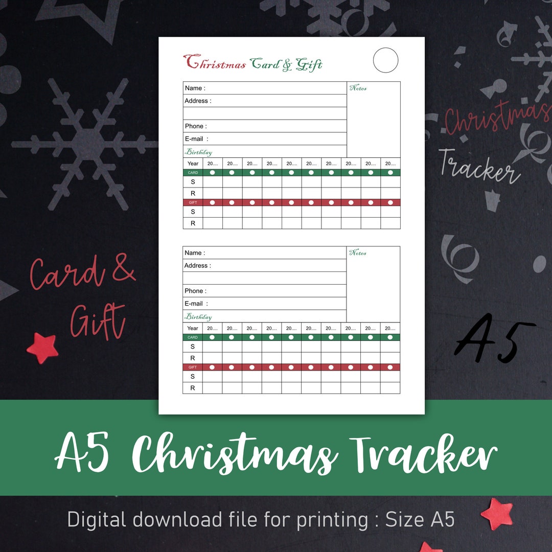 A5 Christmas Card & Gift Tracker, Digital File for Printing, A5 ...