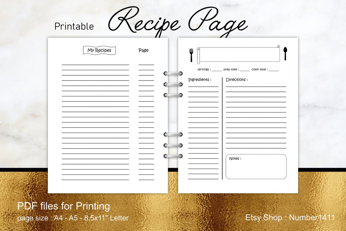Recipe Template Pdf, Printable Recipe Page, Personalized Recipe ...