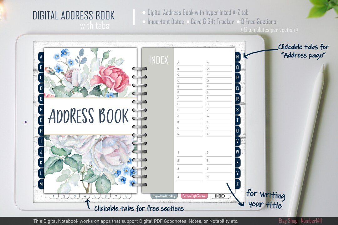 Address Book, Digital Notebook With Tabs Goodnotes, Phone Address Book ...