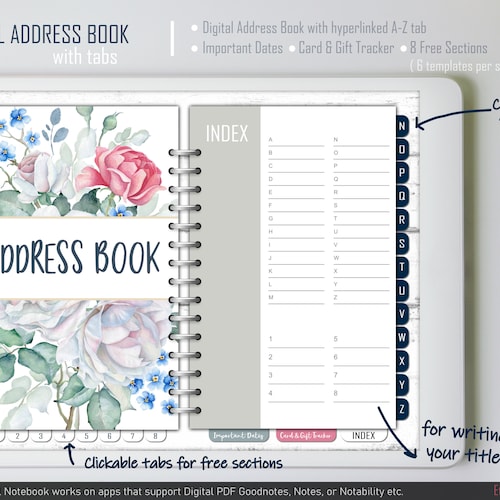Address Book Digital Notebook With Tabs Goodnotes Phone - Etsy